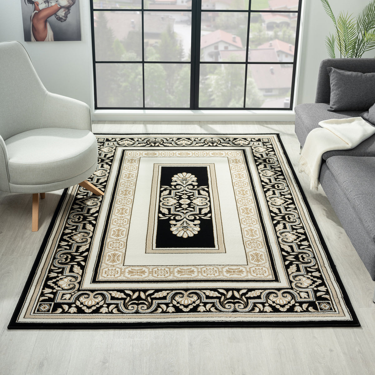 Royal King Black Cream Rug — SydneyRugsOnline