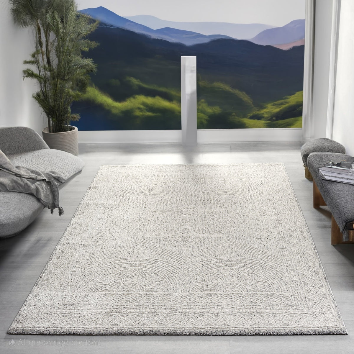 Rectangle Modern soft polyester and polypropylene Grey Rug ...
