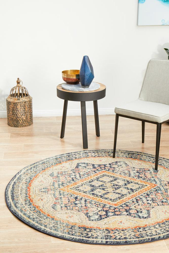 Bequest Souvenir Navy Round Rug — SydneyRugsOnline